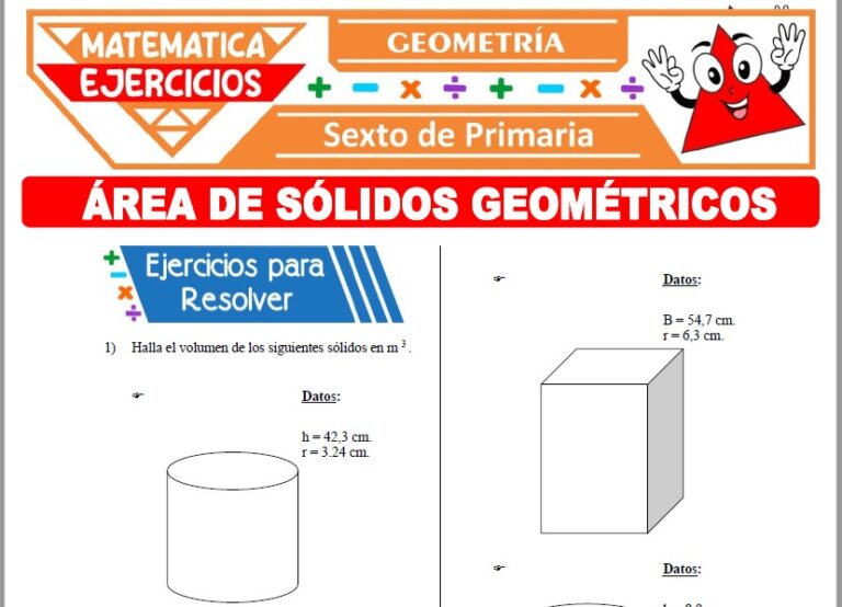 Ejercicios de Área de Sólidos Geométricos para Sexto de Primaria