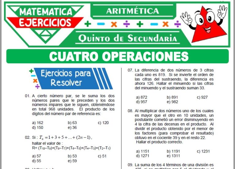 Ejercicios de Cuatro Operaciones para Quinto de Secundaria