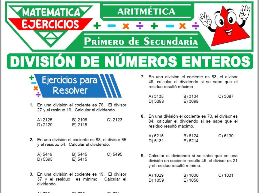 Ejercicios de División de Números Enteros para Primero de Secundaria