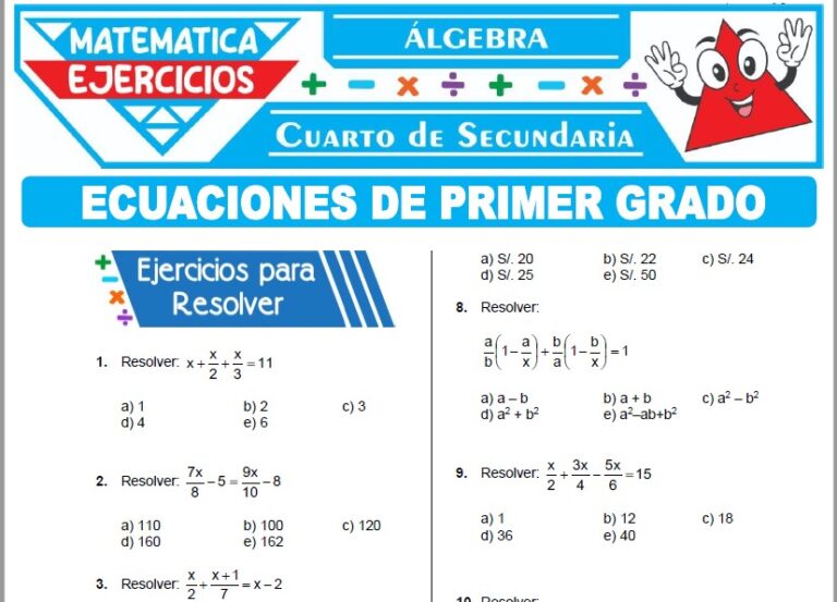 Ejercicios de Ecuaciones de Primer Grado para Cuarto de Secundaria