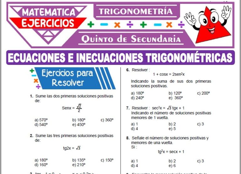 Ejercicios de Ecuaciones e Inecuaciones Trigonométricas para Quinto de Secundaria