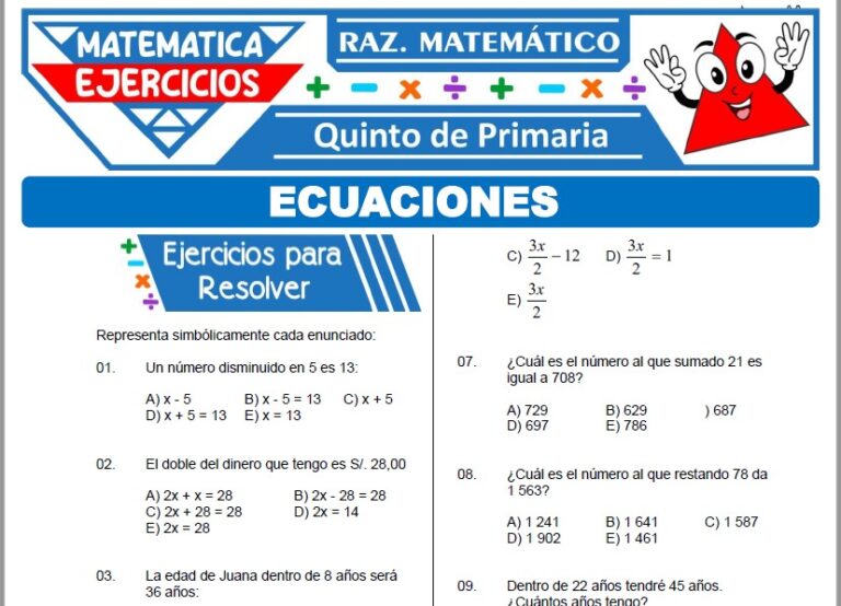 Ejercicios de Operadores Matemáticos para Quinto de Primaria