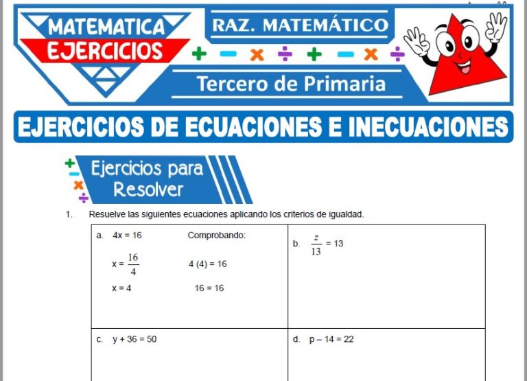 Ejercicios de Ecuaciones e Inecuaciones para Tercero de Primaria