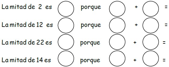 Ejercicios de Hallamos la Mitad de un Número para Primero de Primaria